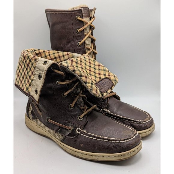 Sperry | Shoes | Sperry Topsider Boots Women 75 High Top Lace Plaid ...